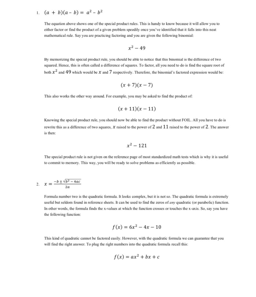 Four Math Equations To Know - Gables Tutoring